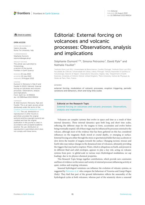 Pdf Editorial External Forcing On Volcanoes And Volcanic Processes Observations Analysis