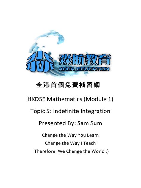 Hkdse Mathematics Module 1 Topic 5 Indefinite Integration Pdf Integral Teaching Mathematics