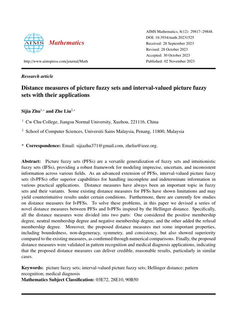 PDF Distance Measures Of Picture Fuzzy Sets And Interval Valued Picture Fuzzy Sets With Their