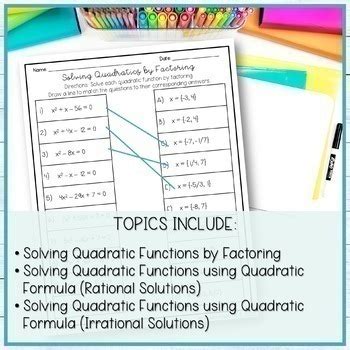 Solving Quadratic Functions Matching Activities Bundle By Algebra With Ms B
