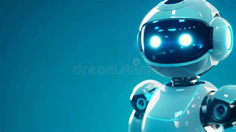 Cute Humanoid Robot With Glowing Blue Eyes Against A Blue Background Symbolizing Friendly Ai