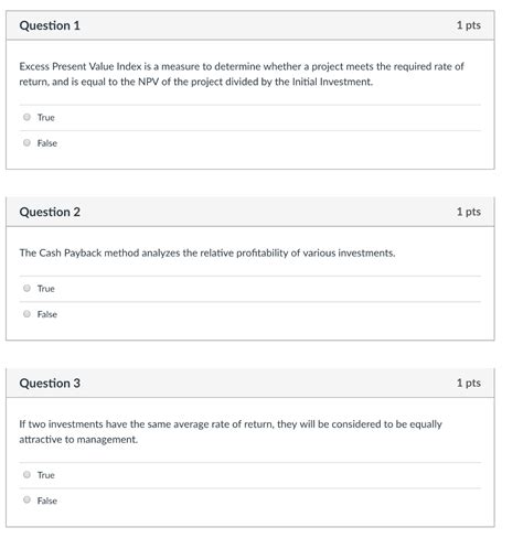 Solved Question Pts Excess Present Value Index Is A Chegg