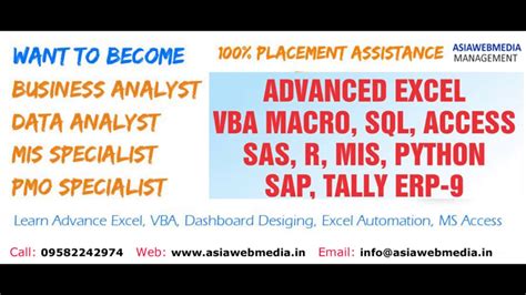 advancedexcel training vba macro sql access sas mis python sap