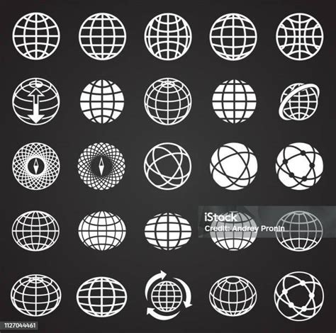 검은 배경 그래픽 및 웹 디자인 현대 간단한 벡터 기호에 설정 아이콘 글로브 인터넷 개념입니다 웹사이트 디자인 웹 버튼 또는