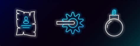 세트 라인 폭탄 폭발 준비 원티드 웨스턴 포스터 및 박차 아이콘 빛나는 네온 벡터 개척시대의 서부에 대한 스톡 벡터 아트 및 기타 이미지 개척시대의 서부 고풍스런 군