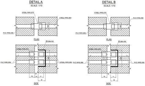 Pvc And Steel Pipe Details In Autocad Dwg File Cadbull