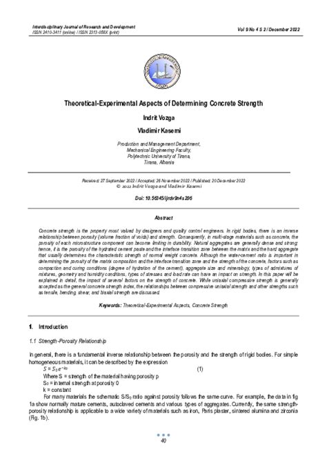 Pdf Theoretical Experimental Aspects Of Determining Concrete Strength