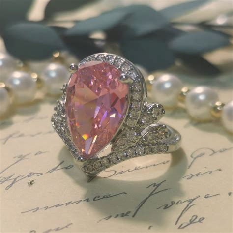 Luxury Designed Pear Cut Pink Cz Ring Fairy Vibe