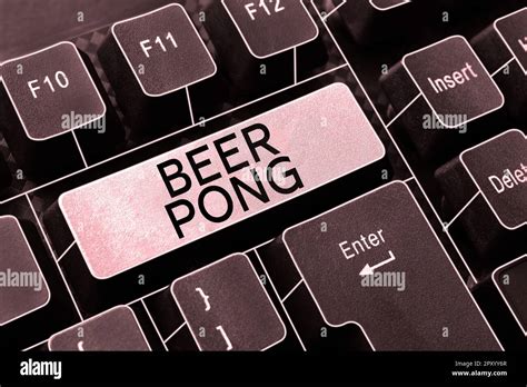 Hand Writing Sign Beer Pong Word Written On A Game With A Set Of Beer