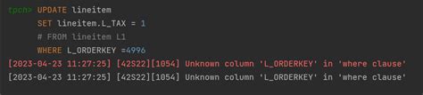 Mysql Unknown Column Pkey In Where Clause Update But Select