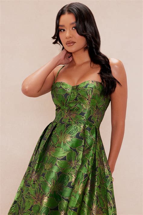 Jessica Jacquard Midi Dress Green Fashion Nova