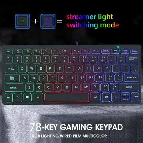 78 Key Backlit Wired Keyboard Mini Small Laptop External Keyboard