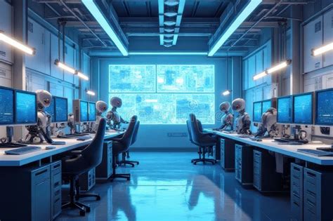 advanced robotics facility futuristic ai lab in aerial perspective