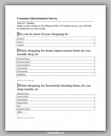 35 Best Printable Questionnaire Template Redlinesp