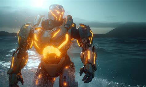 Science Fiction Robot Knight With Helmet Stock Illustration Illustration Of Gamer Robot