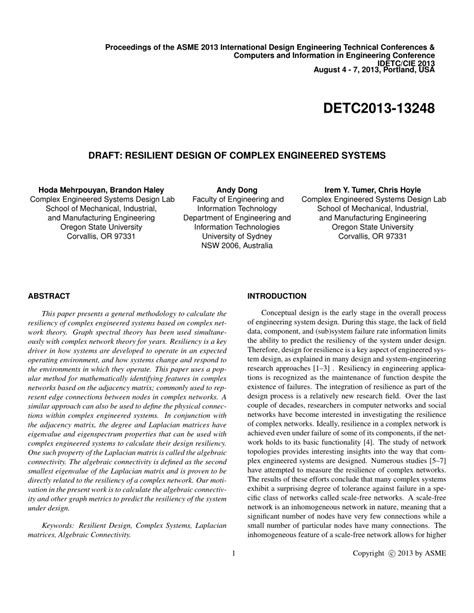 Pdf Resilient Design Of Complex Engineered Systems
