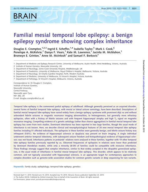 Pdf Familial Mesial Temporal Lobe Epilepsy A Benign Epilepsy Syndrome Showing Complex Inheritance