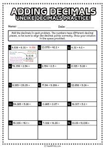Free Adding Decimals Worksheets Teach Prints