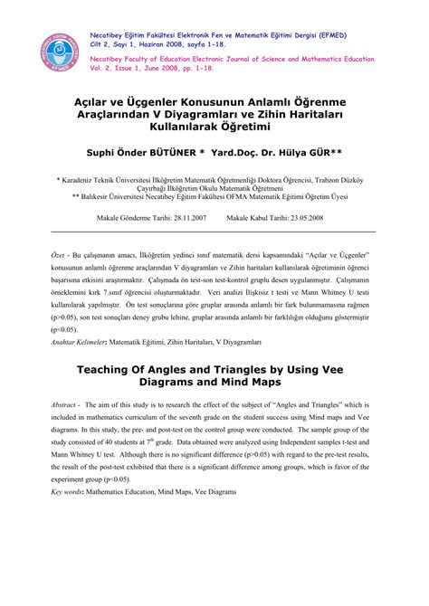 Pdf Teaching Of Angles And Triangles By Using Vee Diagrams And Mind Maps