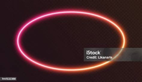 그라데이션 네온 타원 어두운 배경에 격리된 분홍색주황색 빛나는 테두리 화려한 밤 타원형 배너 Led 조명에 대한 스톡 벡터 아트 및 기타 이미지 Istock
