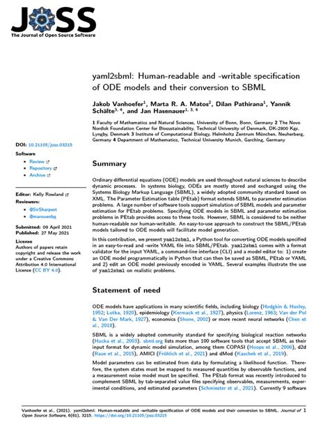 yaml2sbml human readable and writable specificati pdf