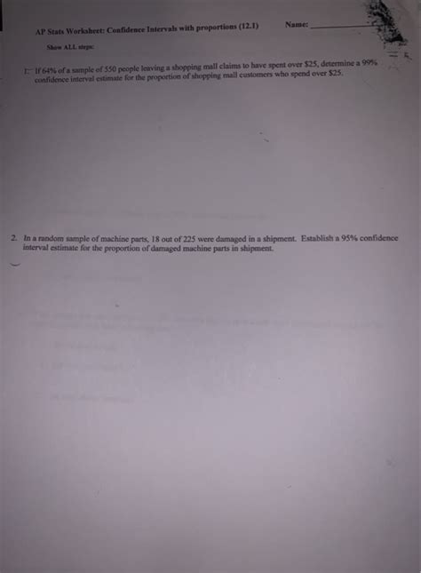 Solved Name Ap Stats Worksheet Confidence Intervals With