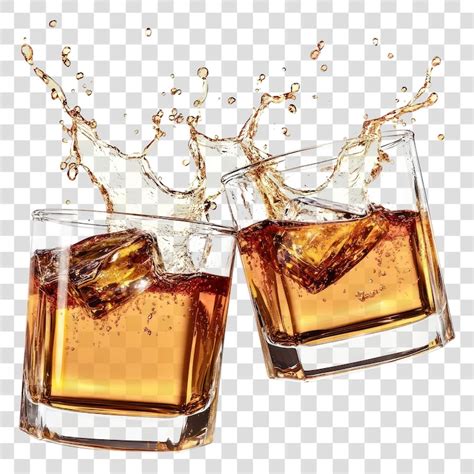 Premium Psd Png Two Whiskey Glasses Clinking Together Beverage