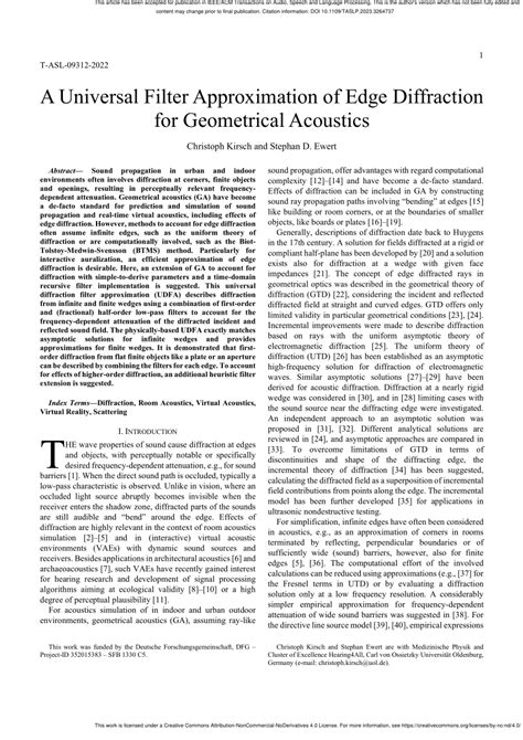 Pdf A Universal Filter Approximation Of Edge Diffraction For Geometrical Acoustics