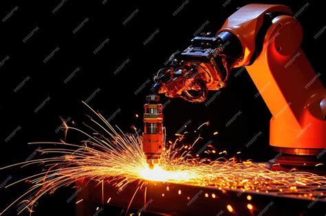 Premium Photo Robotic Arm Welding Precise Metal Joints With Highspeed Torch Generative Ai