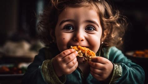 Free Photo Cute Caucasian Girl Smiling While Eating Chocolate Cookie