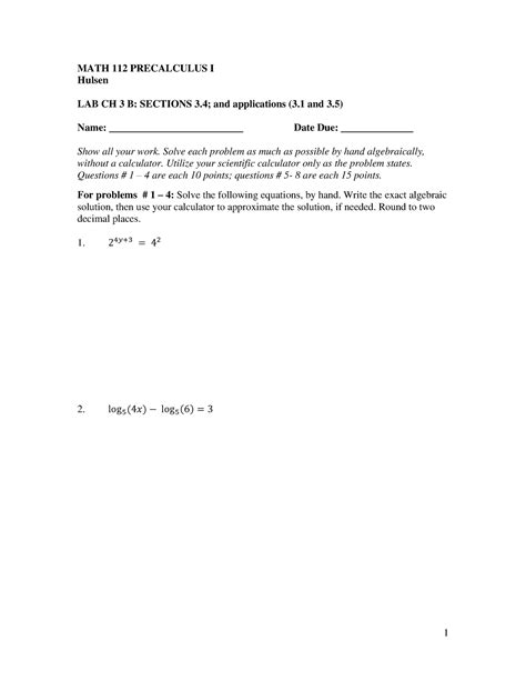 Pci Lab Chapter 3 B Math 112 Precalculus I Hulsen Lab Ch 3 B