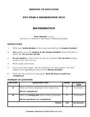 Mathematicsqp Pdf Ministry Of Education Fiji Year 6 Examination 2019