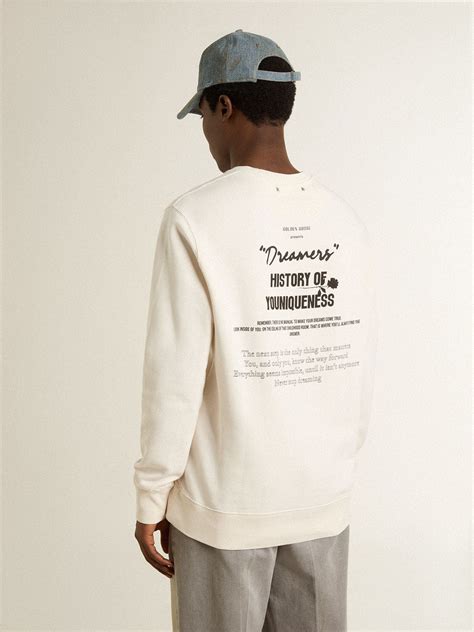 Mens White Cotton Sweatshirt With Print On The Back