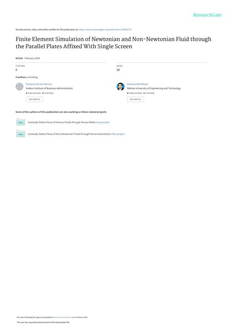 Pdf Finite Element Simulation Of Newtonian And Non Newtonian Fluid Through The Parallel Plates