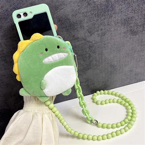 모이몰 갤럭시 Z플립6 Z플립5 Z플립4 Z플립3 귀여운 공룡 파우치 지갑 스트랩 핸드폰 가방 힌지 보호 풀커버 하드 제트플립6