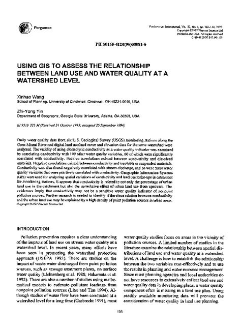 Pdf Using Gis To Assess The Relationship Between Land Use And Water Quality At A Watershed Level