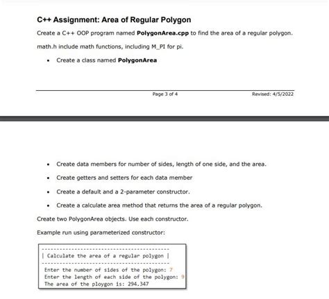 Solved C Assignment Area Of Regular Polygon Create A C