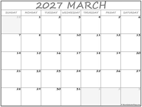 March 2027 Calendar Free Printable Calendars