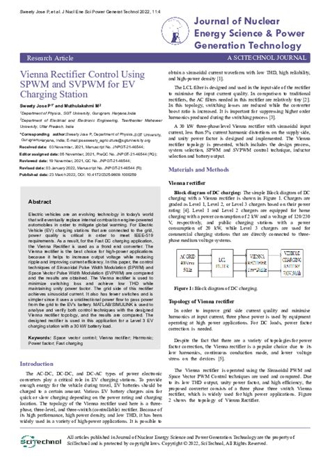 Pdf Vienna Rectifier Control Using Spwm And Svpwm For Ev Charging Station