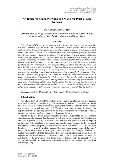 Pdf An Improved Usability Evaluation Model For Point Of Sale Systems