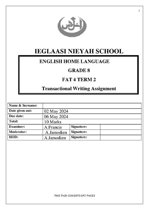Assignment Term 2 Grade 8 1 Ieglaasi Nieyah School English Home