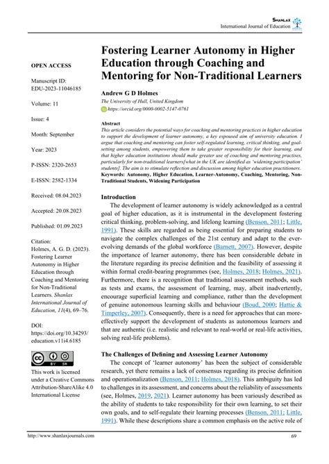 pdf fostering learner autonomy in higher education through coaching