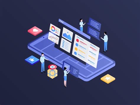 Premium Vector Detail Product On Mobile Isometric Illustration Dark Gradient Suitable For