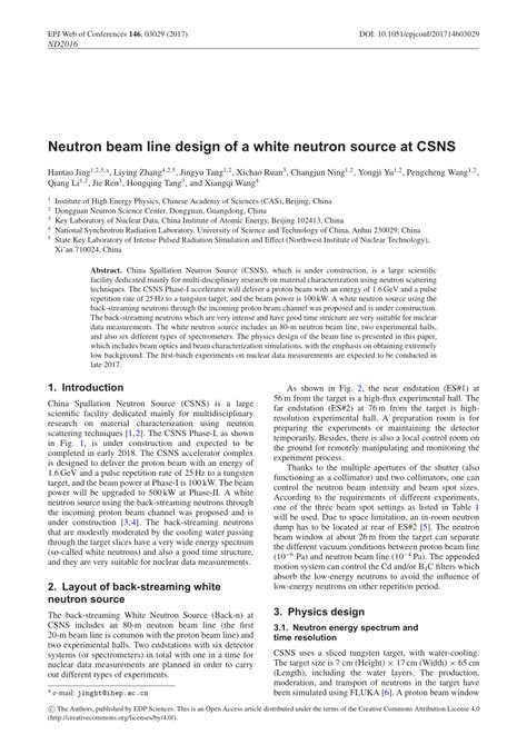 Pdf Neutron Beam Line Design Of A White Neutron Source At Csns