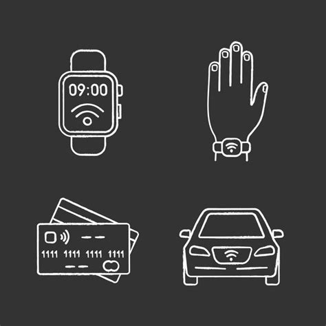 Nfc Technology Chalk Icons Set Near Field Smartwatch Bracelet Credit
