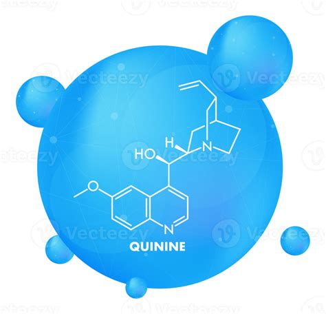 Quinine Molecule Structure With Blue Spherical Background Representing