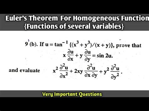 Euler S Theorem For Homogeneous Function Partial Differentiation Problem YouTube