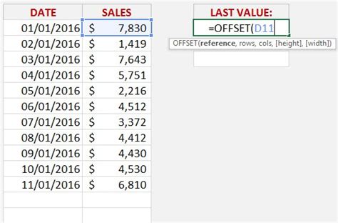 excel find last value in column using offset function myexcelonline