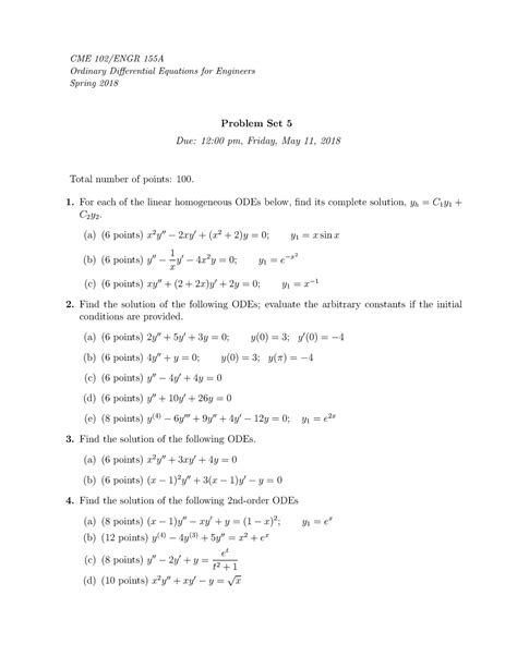 Pset5 Ordinary Differential Equations Problemset Cme 102 Engr 155a Ordinary Differential
