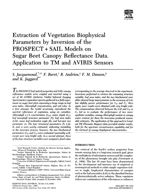 Pdf Extraction Of Vegetation Biophysical Parameters By Inversion Of The Prospect Sail Models